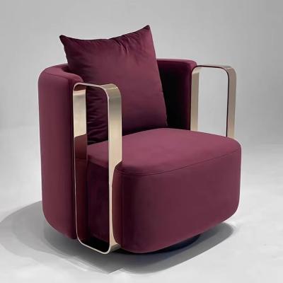 China Fuchsia Creative Luxury Velvet Sofa Chair Gold Stainless Steel Armchair Custom for sale
