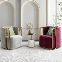 China Fuchsia Creative Luxury Velvet Sofa Chair Gold Stainless Steel Armchair Custom for sale