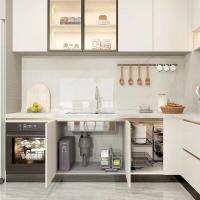 China Quartz Stone Hotel Kitchen Cabinets Durable Metal Frame Scratch Resistant for sale