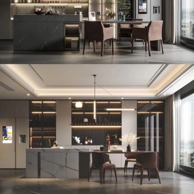 China Modern Stainless Steel Cabinets Quartz Facet Home Kitchen Cabinet Custom for sale