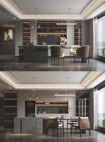 China Modern Stainless Steel Cabinets Quartz Facet Home Kitchen Cabinet Custom for sale