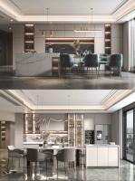 China Modern Stainless Steel Cabinets Quartz Facet Home Kitchen Cabinet Custom for sale
