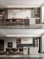 China Modern Stainless Steel Cabinets Quartz Facet Home Kitchen Cabinet Custom for sale