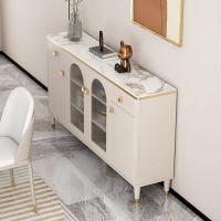 China White Luxury Sideboard Cabinets Marble Facet Metal Glass Door Custom for sale