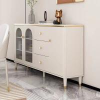 China White Luxury Sideboard Cabinets Marble Facet Metal Glass Door Custom for sale