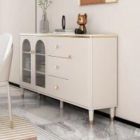 China White Luxury Sideboard Cabinets Marble Facet Metal Glass Door Custom for sale