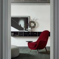China Burgundy Diamond Grid Living Room Fabric Sofa Chair With Stainless Steel Tea Tray for sale