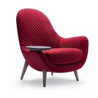 China Burgundy Diamond Grid Living Room Fabric Sofa Chair With Stainless Steel Tea Tray for sale