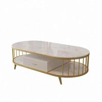 China Marble Oval Hotel Room Cabinets Hollowed Out Metal TV End Table Media Cabinet for sale