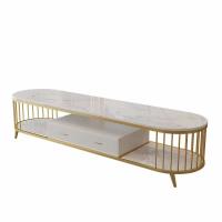 China Marble Oval Hotel Room Cabinets Hollowed Out Metal TV End Table Media Cabinet for sale