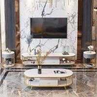 China Marble Oval Hotel Room Cabinets Hollowed Out Metal TV End Table Media Cabinet for sale