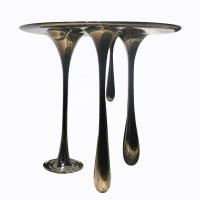 China Upholstery Stainless Steel Lobby Golden Coffee Table Anti Rust for sale