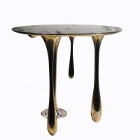China Upholstery Stainless Steel Lobby Golden Coffee Table Anti Rust for sale