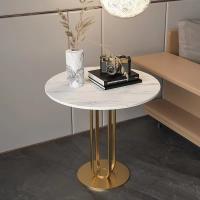 China Stainless Steel Bracket Hotel Bedroom Furniture Simple Rock Plate Table Facet Shaped for sale