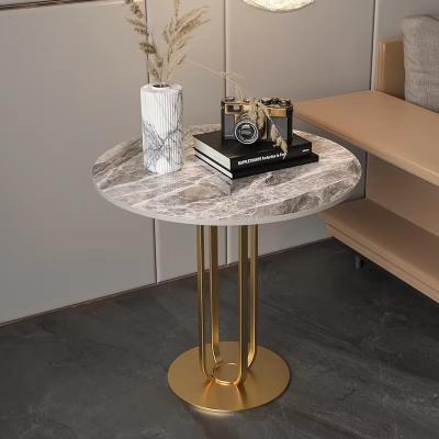 China Stainless Steel Bracket Hotel Bedroom Furniture Simple Rock Plate Table Facet Shaped for sale