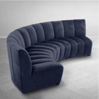 China Modern Living Room Navy Blue Velvet Sofa Hotel Lobby Curve Arc Velvet Sofa for sale