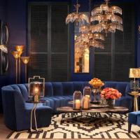 China Modern Living Room Navy Blue Velvet Sofa Hotel Lobby Curve Arc Velvet Sofa for sale