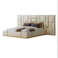 China Bentley Luxury Leather Cowhide King Size Bed Large Apartment Hotel Room for sale