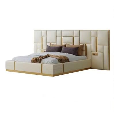 China Bentley Luxury Leather Cowhide King Size Bed Large Apartment Hotel Room for sale