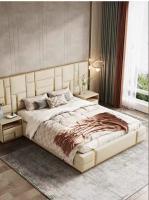 China Bentley Luxury Leather Cowhide King Size Bed Large Apartment Hotel Room for sale