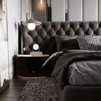 China 5 Star Hotel Bedroom Furniture Double Black Grid Solid Wood King Size Bed for sale