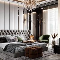 China 5 Star Hotel Bedroom Furniture Double Black Grid Solid Wood King Size Bed for sale