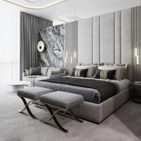 China Commercial Hotel Bedroom Furniture Modern Luxury Apartment Villa Linen Fabric Bed for sale