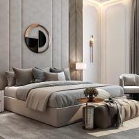 China Commercial Hotel Bedroom Furniture Modern Luxury Apartment Villa Linen Fabric Bed for sale