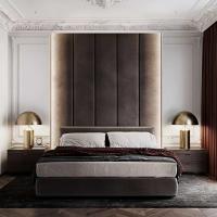 China Commercial Hotel Bedroom Furniture Modern Luxury Apartment Villa Linen Fabric Bed for sale