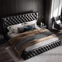 China 5 Star Hotel Bedroom Furniture Double Black Grid Solid Wood King Size Bed for sale