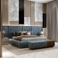 China Custom Hotel Bedroom Furniture Royal Velvet Fabric King Size Bed for sale