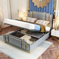 China Upholstered Hotel Bedroom Furniture Hydraulic Lift Up Storage Leather Bed for sale