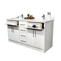 China White 60 Inch Hotel Room Cabinets Double Sink Floor Mounted Cabinets Custom for sale