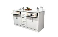 China White 60 Inch Hotel Room Cabinets Double Sink Floor Mounted Cabinets Custom for sale