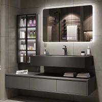 China Modern Hotel Room Cabinets Rock Plate Wash Basin Integrated Bathroom Units for sale