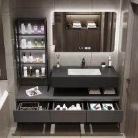 China Modern Hotel Room Cabinets Rock Plate Wash Basin Integrated Bathroom Units for sale