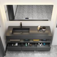 China Luxury Rock Plate Integrated Bathroom Cabinet Hotel Toilet Wash Basin for sale