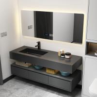 China Luxury Rock Plate Integrated Bathroom Cabinet Hotel Toilet Wash Basin for sale