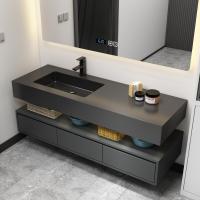 China Luxury Rock Plate Integrated Bathroom Cabinet Hotel Toilet Wash Basin for sale