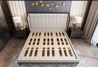 China Custom Hotel Bedroom Furniture Leather Solid Wood Bed Frame For Hotel Villa Home for sale