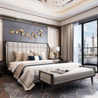 China Custom Hotel Bedroom Furniture Leather Solid Wood Bed Frame For Hotel Villa Home for sale