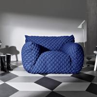 China Vacation Hotel Waiting Room Sofa Modern Single Blue Linen Fabric Sofa for sale