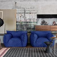 China Vacation Hotel Waiting Room Sofa Modern Single Blue Linen Fabric Sofa for sale