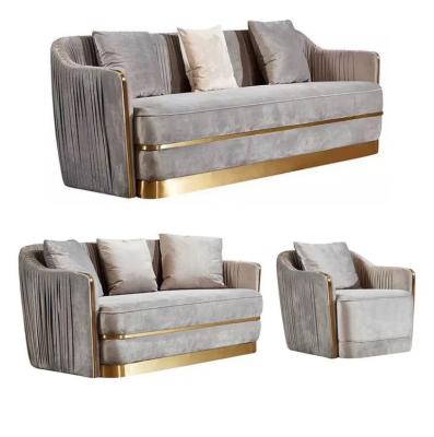 China Nordic Light Luxury Hotel Lobby Furniture Velvet Stainless Steel Postmodern Showroom Sofa for sale