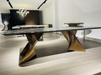 China Premium Hotel Restaurant Furniture Modern Art Natural Marble Metal Base Dining Table for sale
