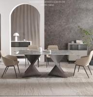 China Premium Hotel Restaurant Furniture Modern Art Natural Marble Metal Base Dining Table for sale