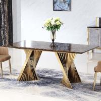 China Premium Hotel Restaurant Furniture Modern Art Natural Marble Metal Base Dining Table for sale