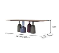China Customized Walnut Color Metal Base Dining Table Rectangular Shape for sale
