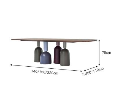 China Customized Walnut Color Metal Base Dining Table Rectangular Shape for sale
