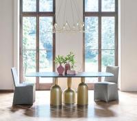 China Customized Walnut Color Metal Base Dining Table Rectangular Shape for sale